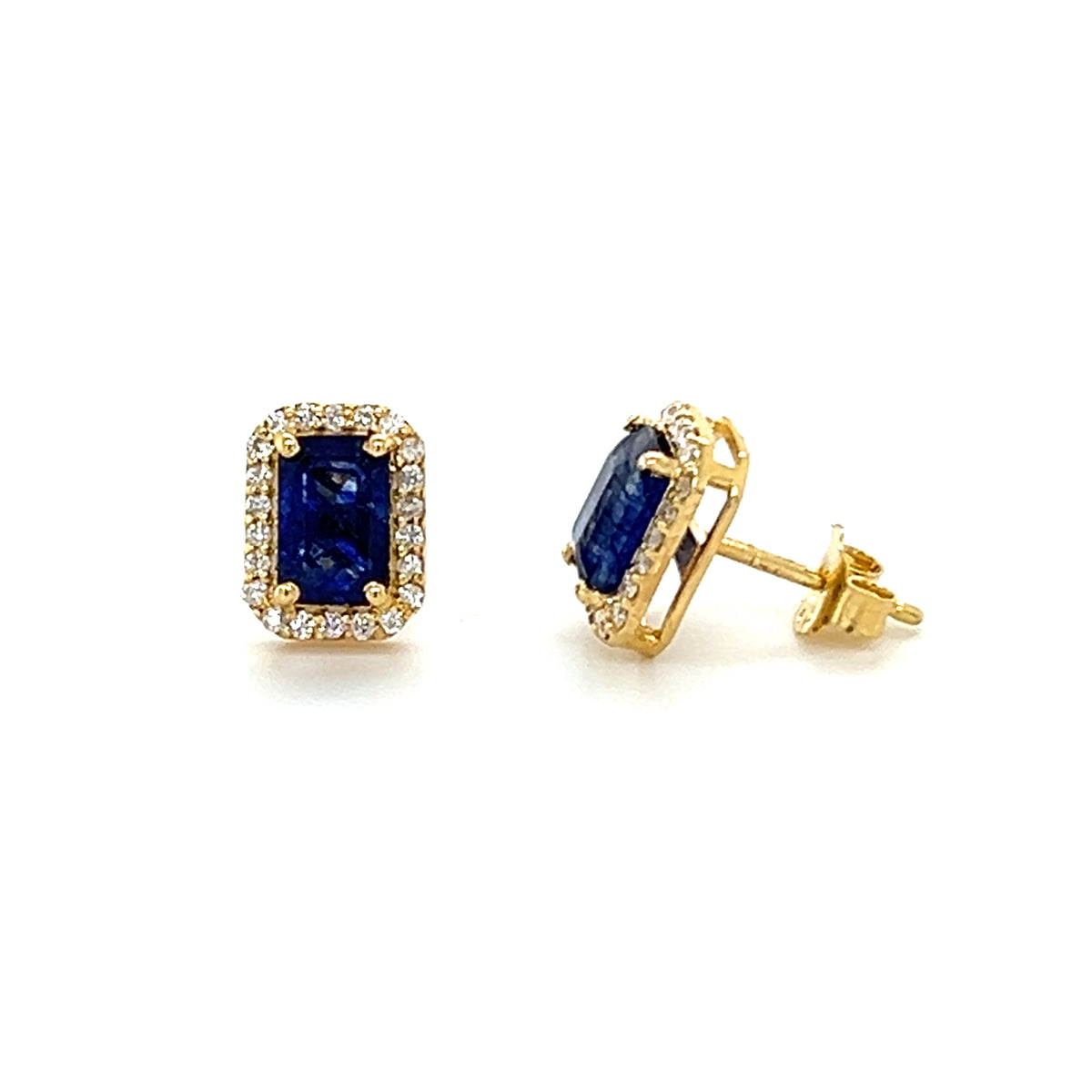 Octagon Sapphire With Diamond Halo Studs – G&S