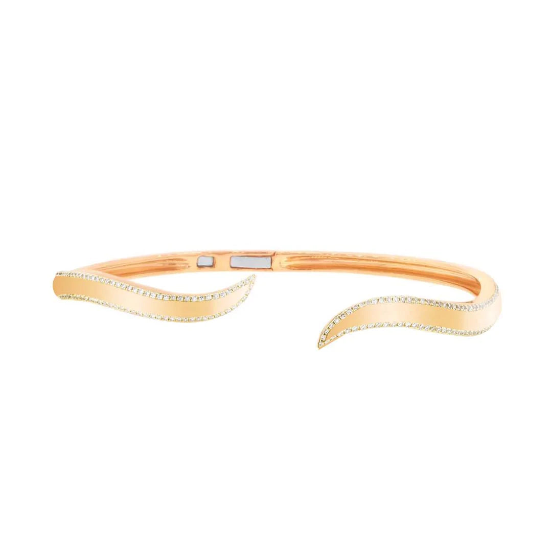 Pave Outline Solid Gold Wave Cuff Bangle – G&S